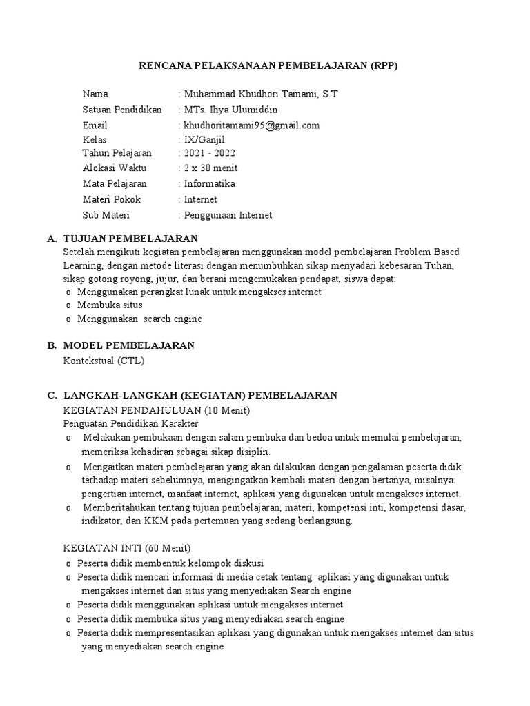 Rpp Informatika Kelas 9 Ganjil Pdf