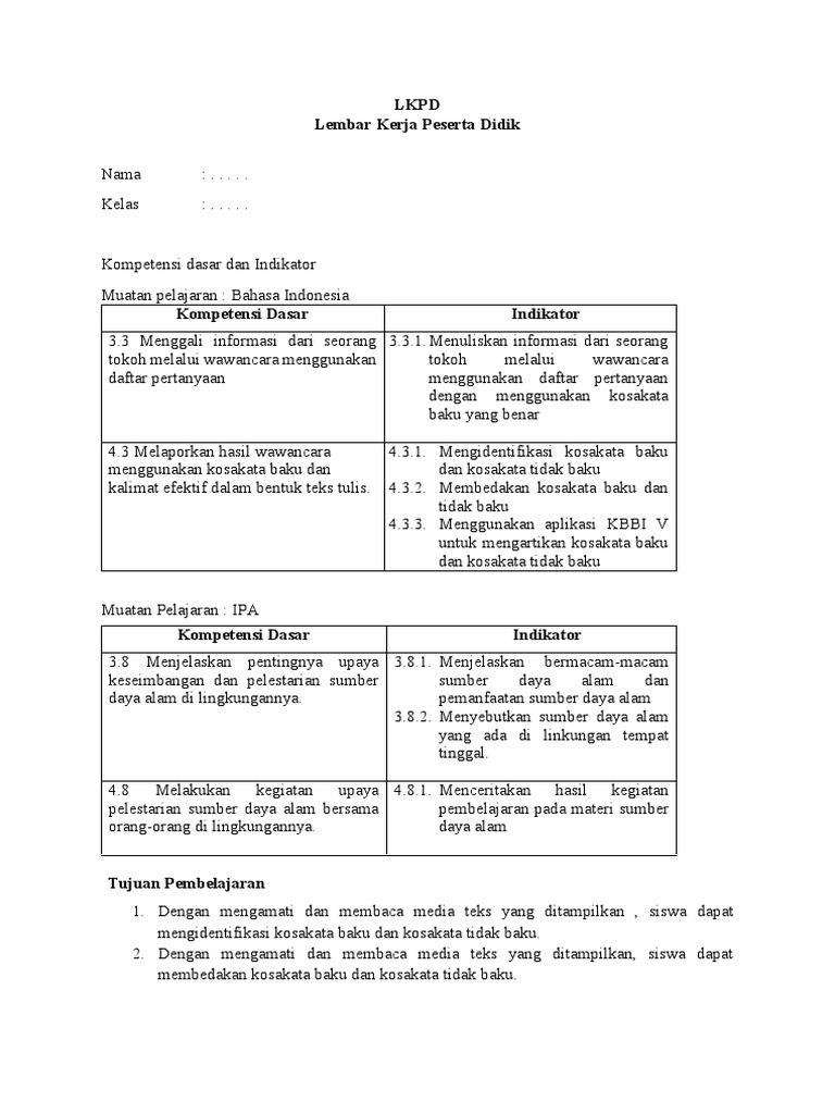 LKPD Kelas 4 | PDF | Kajian Bahasa Asing