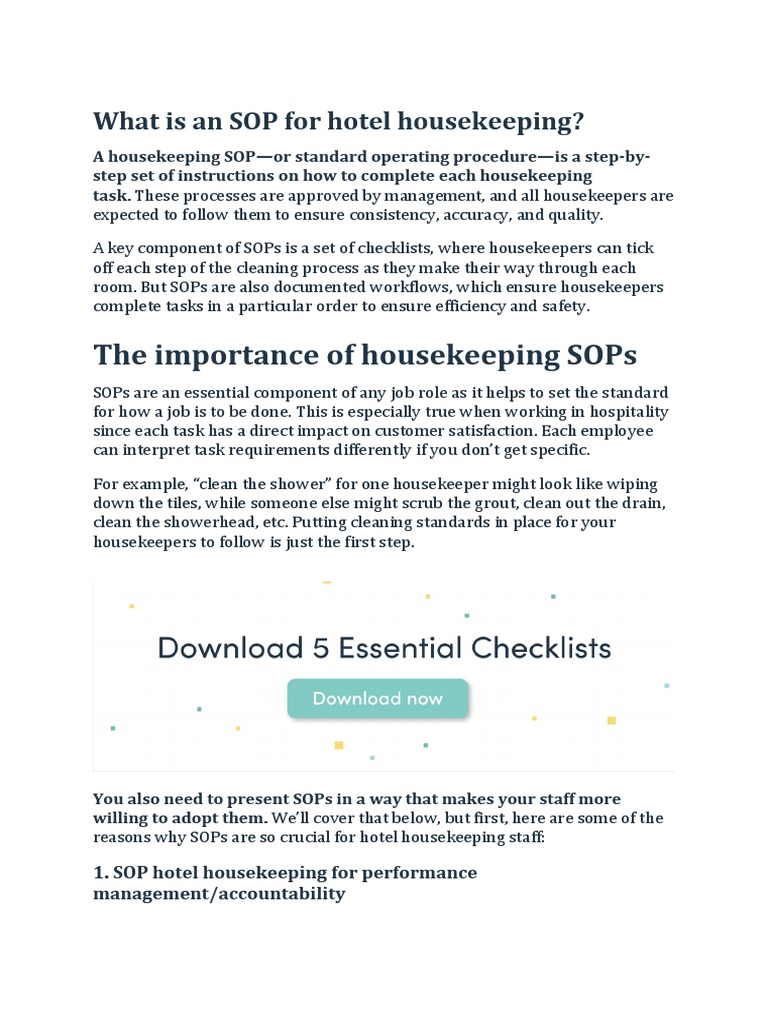 The Importance of Housekeeping Sops: What Is An Sop For Hotel ...