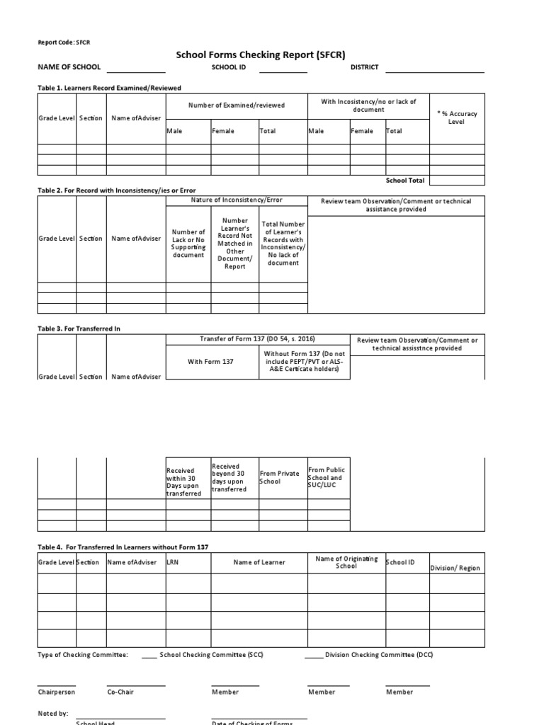 School Forms Checking Report (SFCR) | PDF | Computing