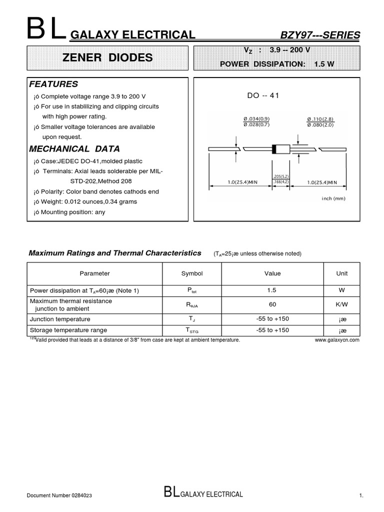 Galaxy Electrical Zener Diodes: Features | PDF | Electricity ...