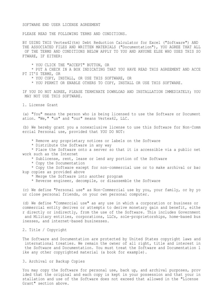 EULA DebtReductionCalculator | PDF | Copyright | License