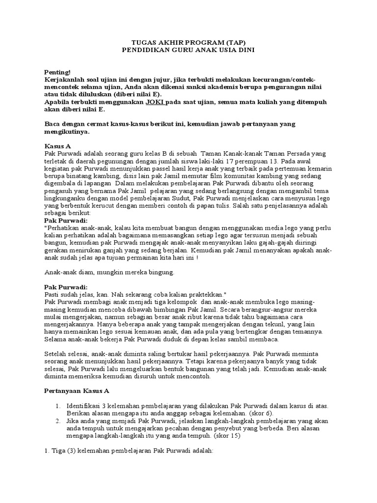 Tugas Akhir Program Paud | PDF