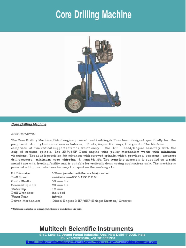 Core Drilling Machine Specifications | PDF | Technology & Engineering