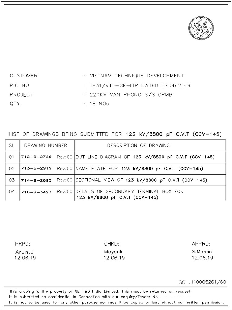 110005261-60 145KV CVT Drawing 2W | PDF