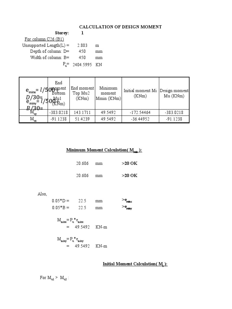 Calculation of Design Moment Storey: 1 | PDF | Solid Mechanics ...
