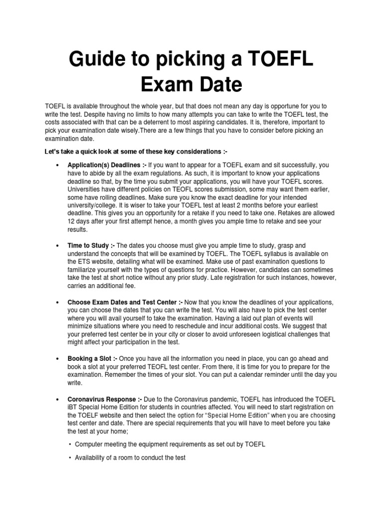Guide To Picking A TOEFL Exam Date | PDF | Test (Assessment) | Test Of ...