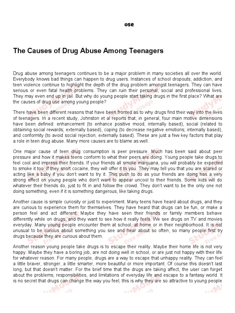The Causes of Drug Abuse Among Teenagers | PDF | Adolescence ...