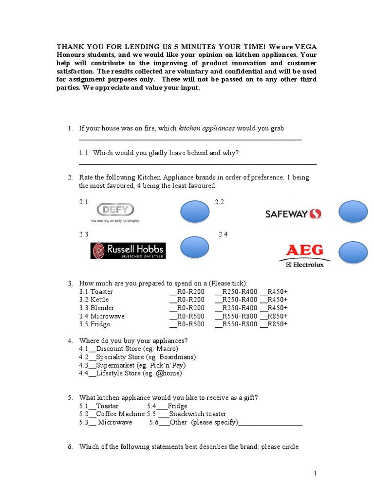 Kitchen Appliance Survey for Students | PDF | Home Appliance | Kitchen