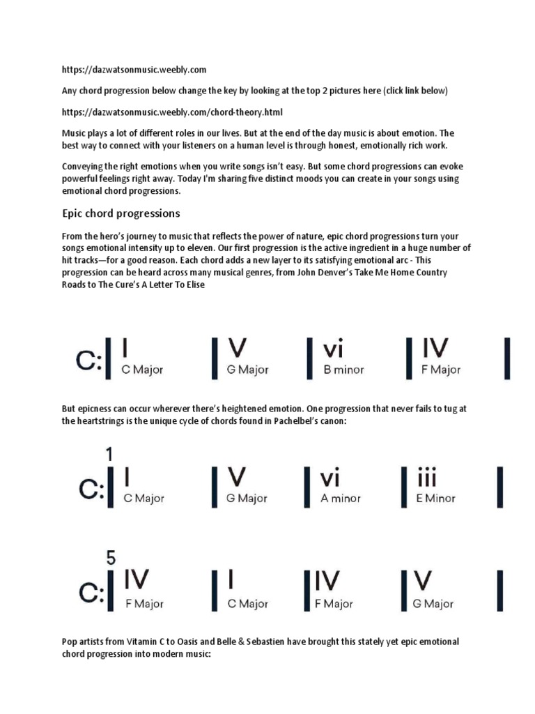 Emotional Chord Progressions Guide | PDF | Chord (Music) | Elements Of ...