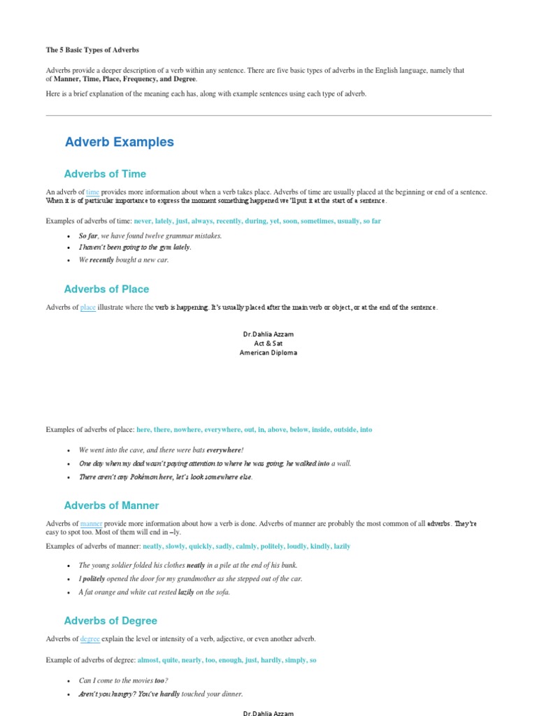 Types of Adverbs Explained with Examples | PDF | Adverb | Clause