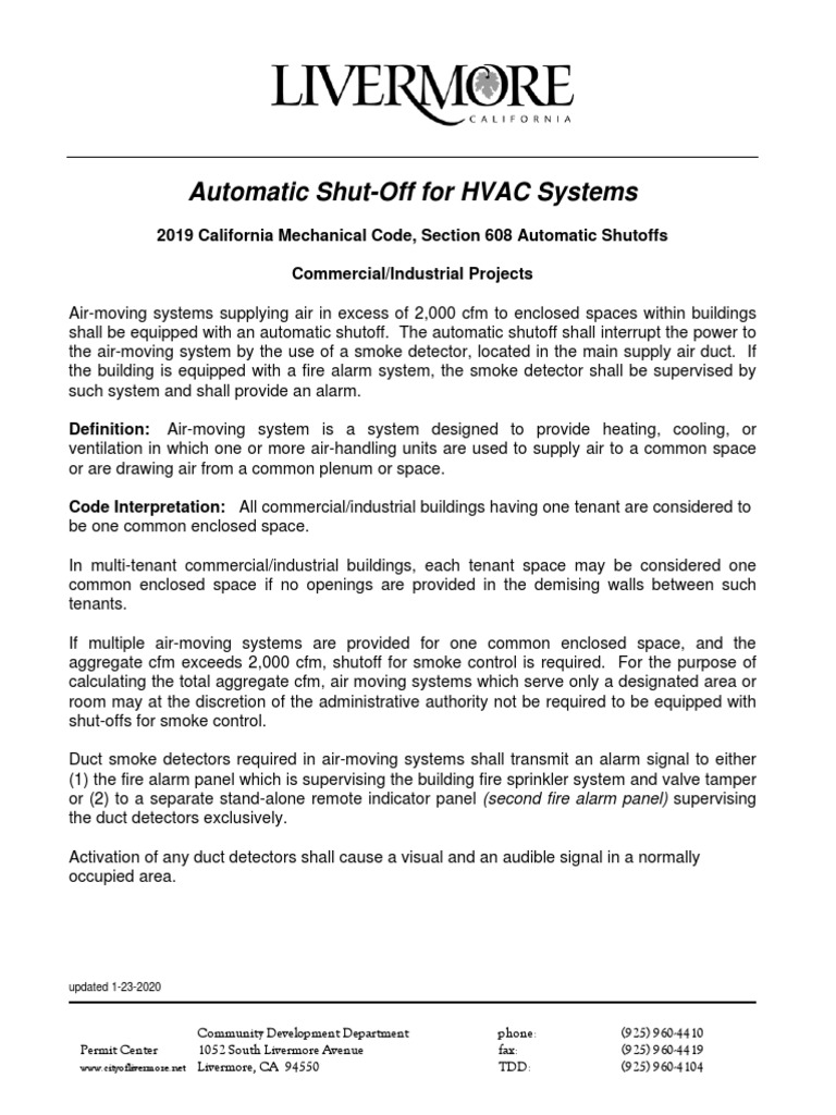 19 Automatic Shut-Off For HVAC | PDF | Duct (Flow) | Fire Sprinkler System