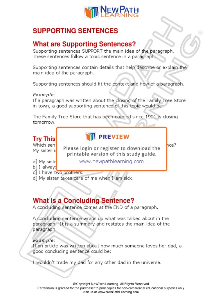 Supporting Sentences What Are Supporting Sentences?: Try This! | PDF