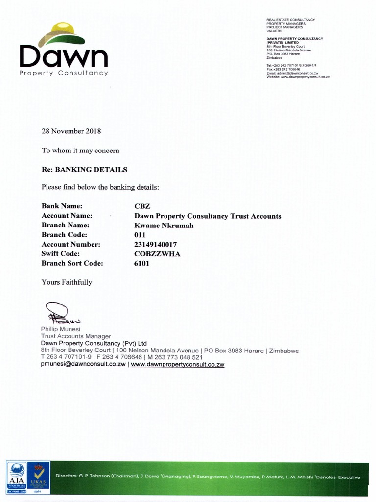 CBZ Banking Details | PDF