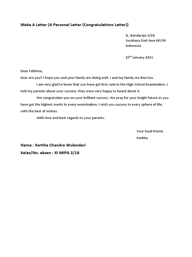 Make A Letter (A Personal Letter (Congratulations Letter) ) | PDF