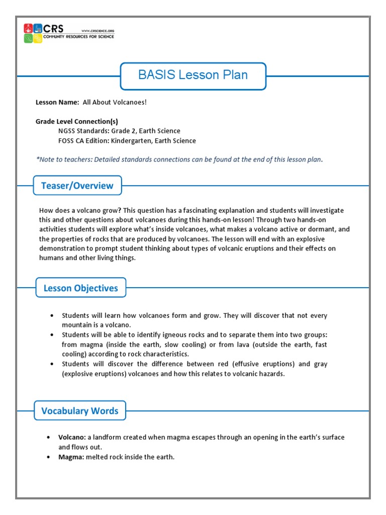 Engaging Volcanoes Lesson Plan | PDF | Volcano | Types Of Volcanic ...