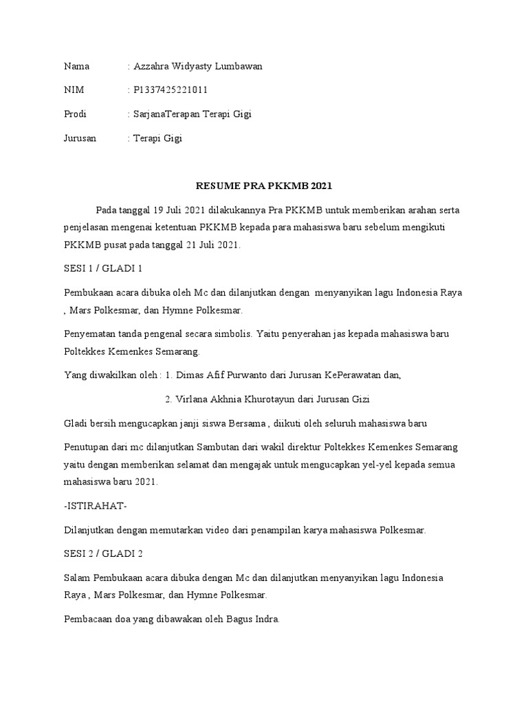 Resume Pra PKKMB 2021 | PDF | Karier & Perkembangan | Kesehatan Holistik