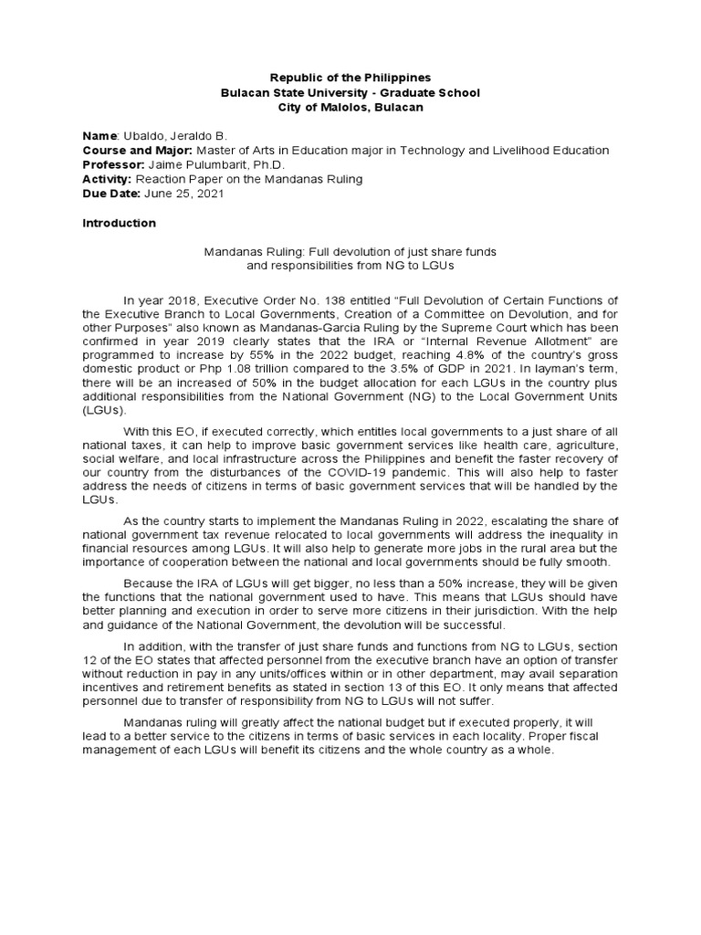 Impact of the Mandanas Ruling on LGUs | PDF | Economies | Taxes