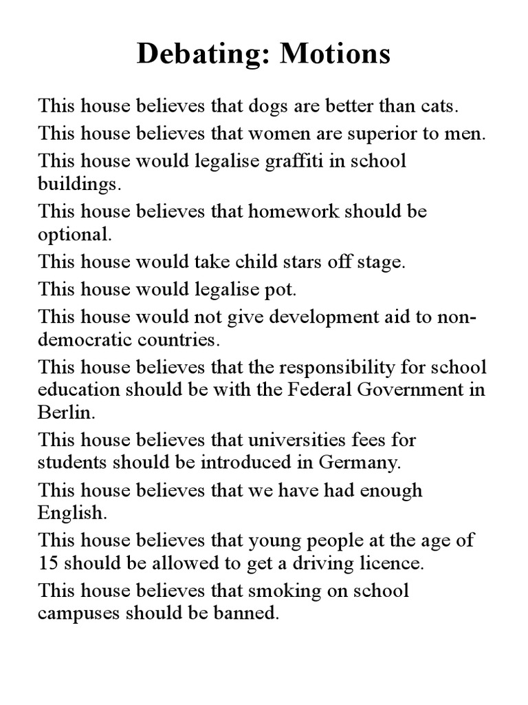 Engaging Debate Motions List | PDF | Wellness
