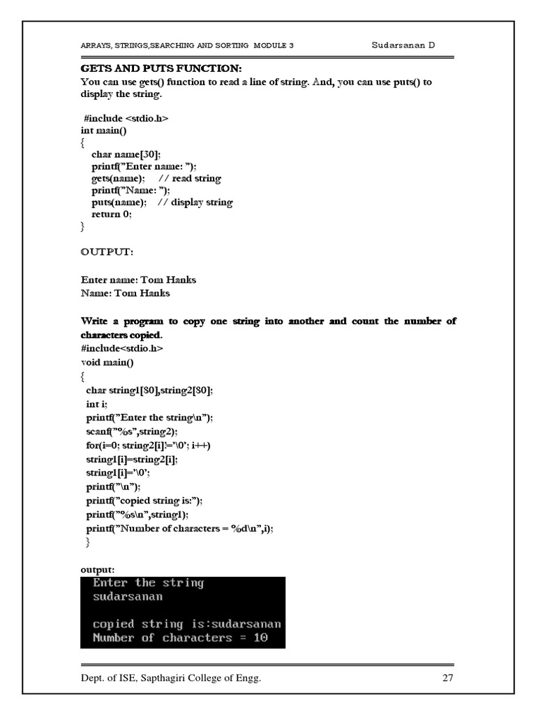 Arrays, Strings, Searching and Sorting Module 3: Sudarsanan D | PDF