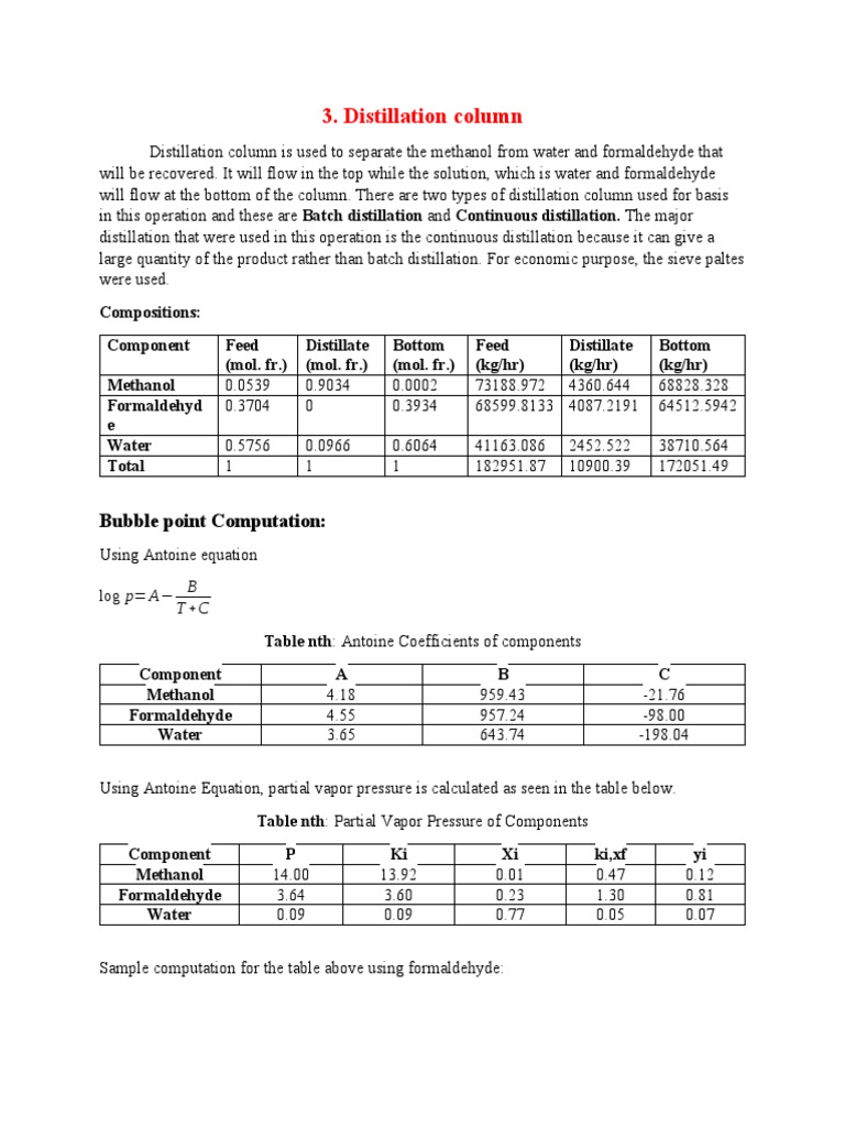Continuous Distillation Column Design for the Separation of Methanol ...