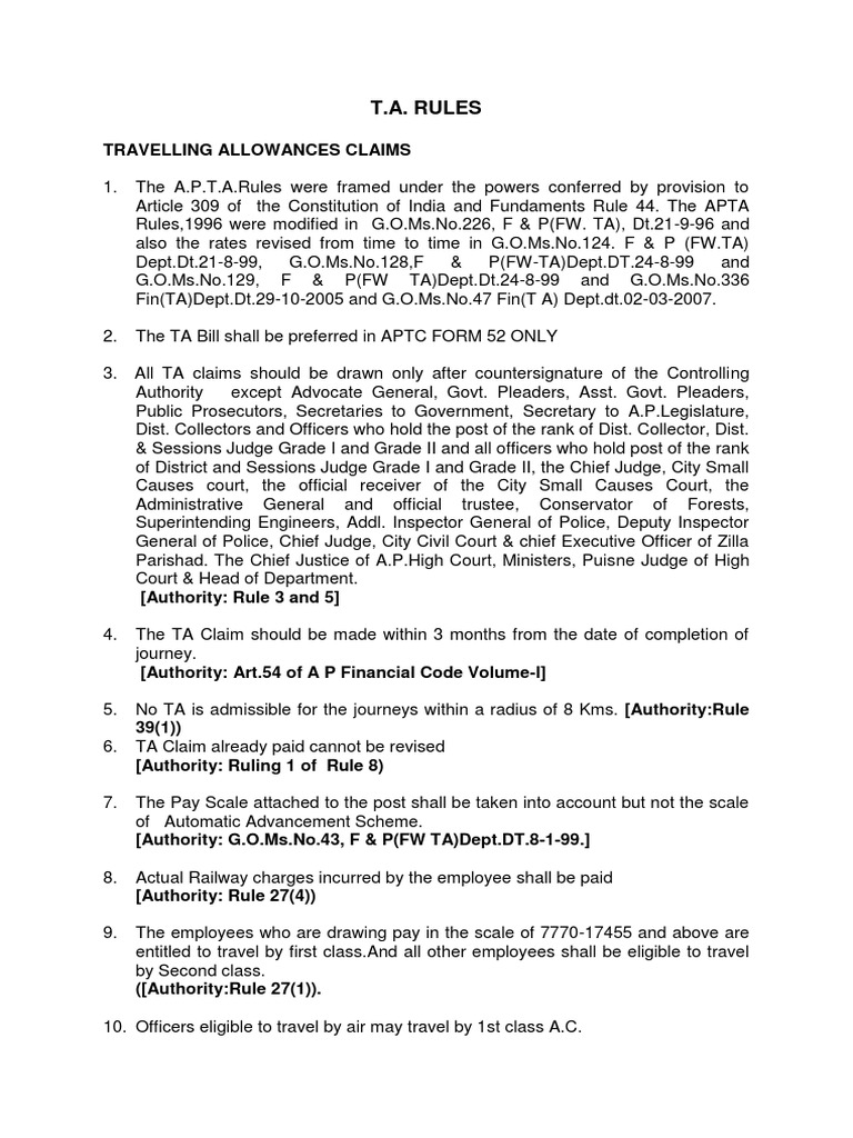 T.A. Rules: Travelling Allowances Claims | PDF | Judge | Government ...