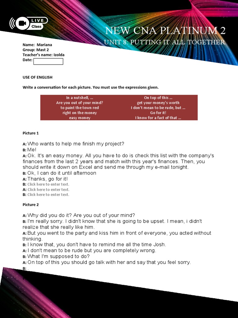 CNA Live Class - Master in English 2 - New CNA Platinum 2 - Activity ...