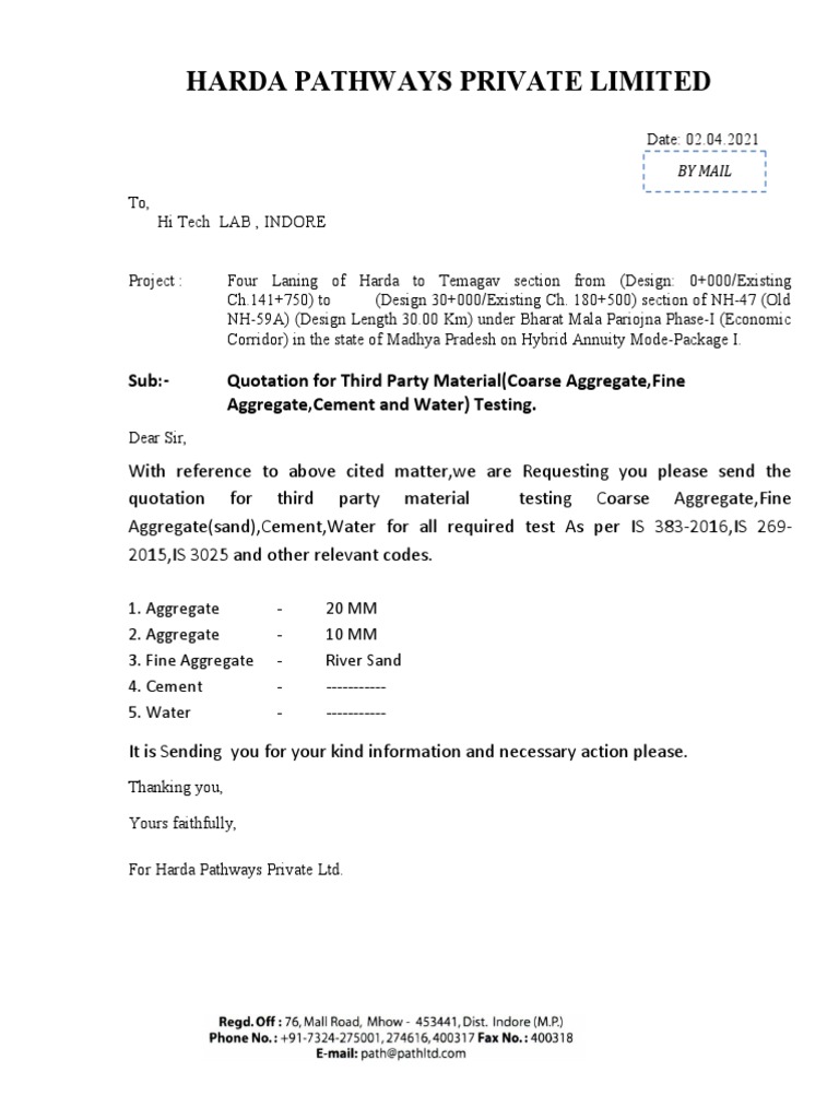 Quotation Hi-Tech Lab Material Testing 2-4-2021 | PDF