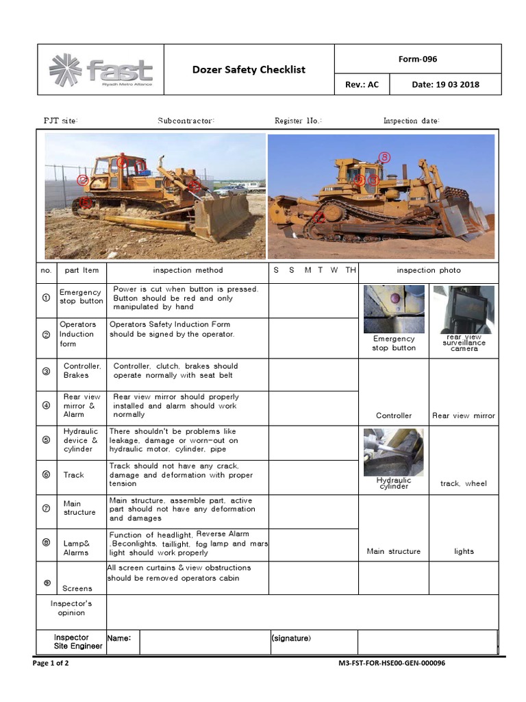 Form-096-Dozer Safety Checklist | PDF | Equipment | Wheeled Vehicles