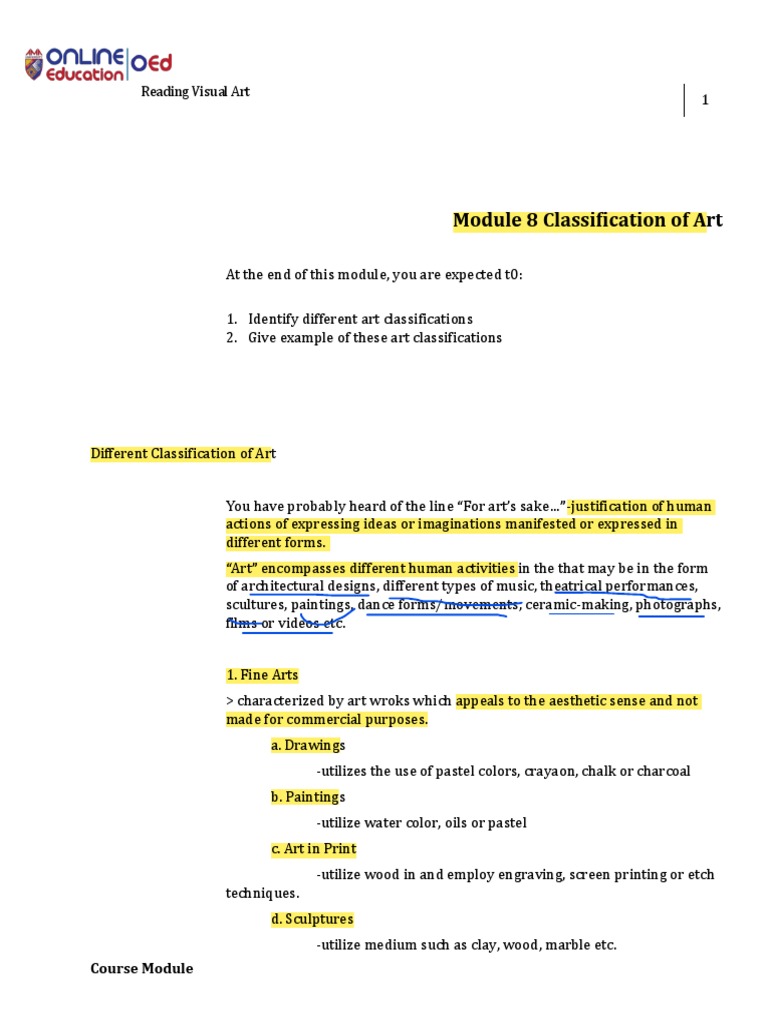 Module 8 Classification of Art | PDF | Fine Art | The Arts