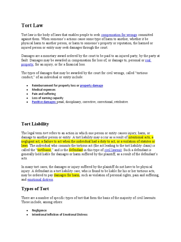 Tort Law | PDF | Tort | Damages