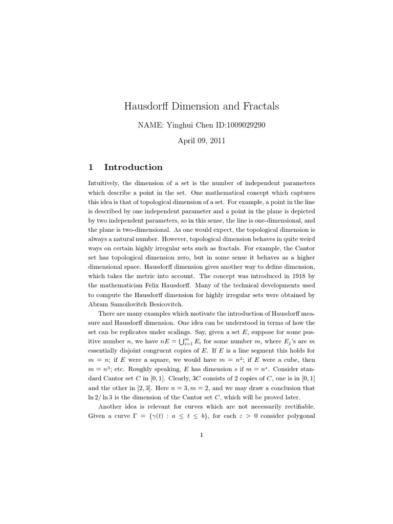 Hausdorff Dimension and Fractals | PDF | Dimension | Fractal