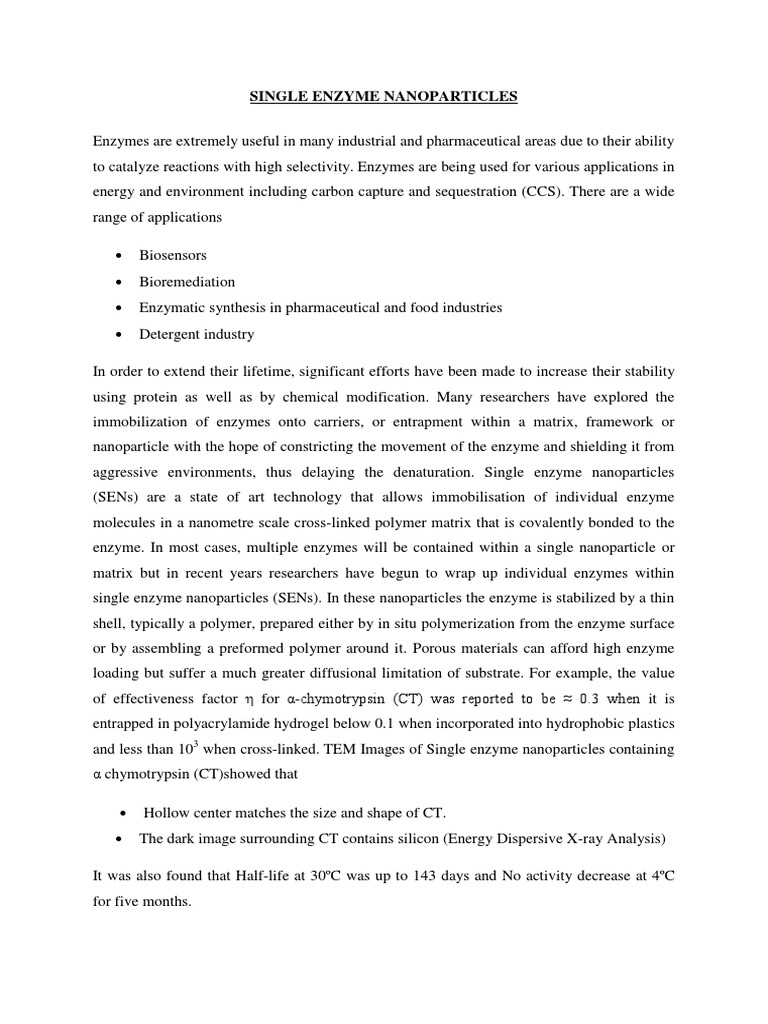 Single Enzyme Nanoparticles | PDF | Enzyme | Nanoparticle