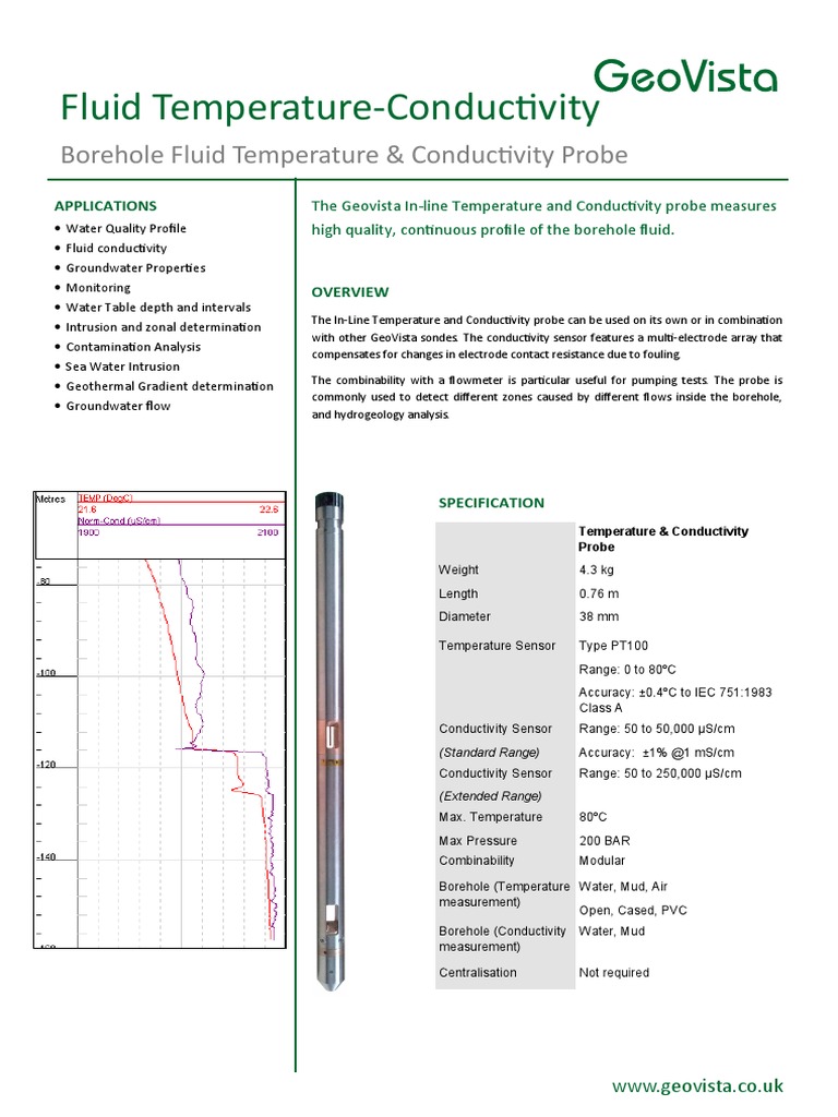 Borehole Temperature & Conductivity Probe | PDF | Flow Measurement ...
