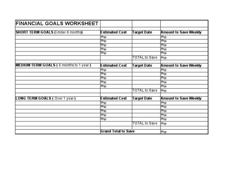 Financial Goals Worksheet: TOTAL To Save | PDF