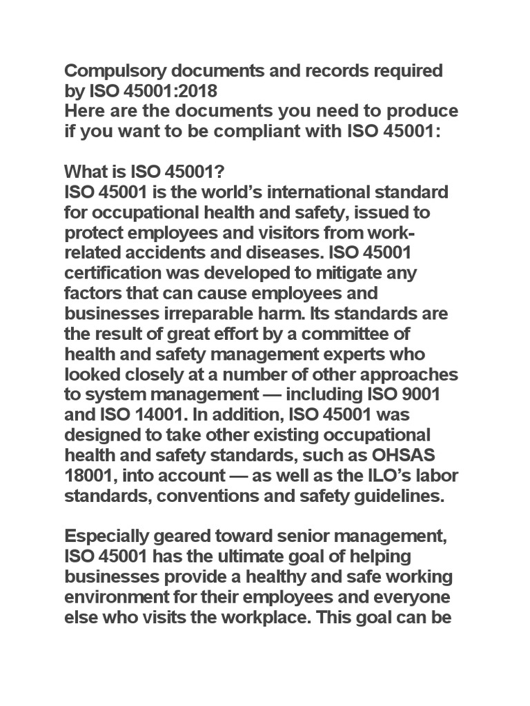 ISO 45001-Mandatory Documents and Records Required - 3 | PDF ...