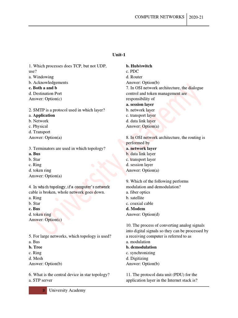CN MCQs | PDF | Osi Model | Computer Network