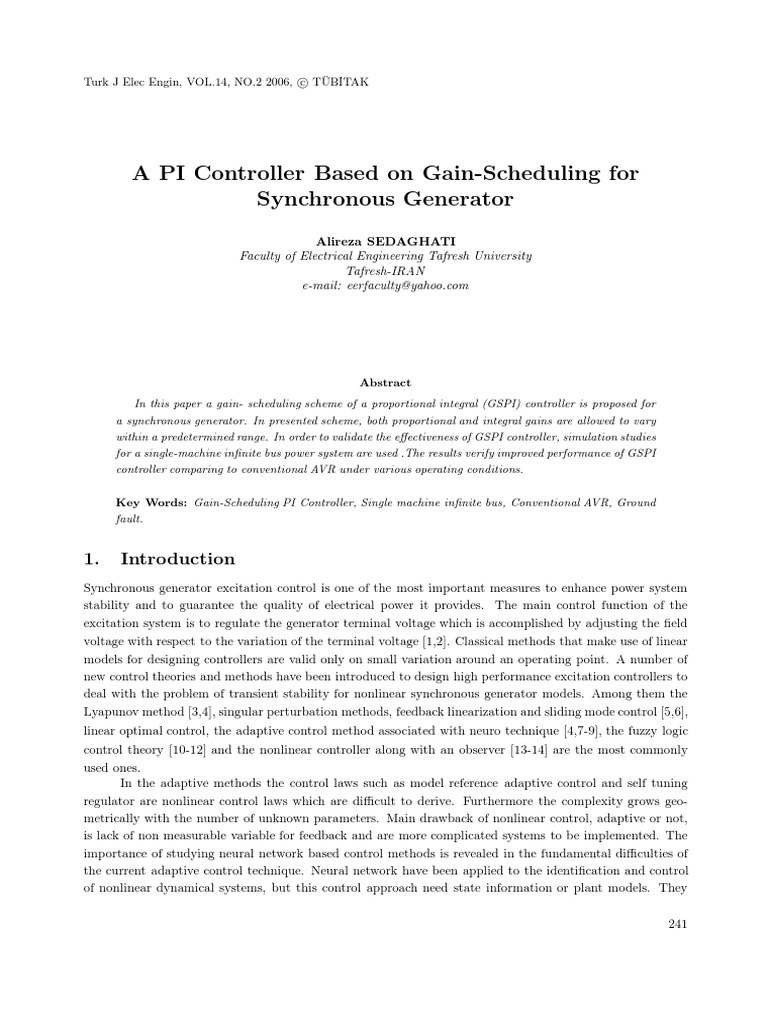 Gain-Scheduling PI Controller for Generators | PDF | Control Theory ...