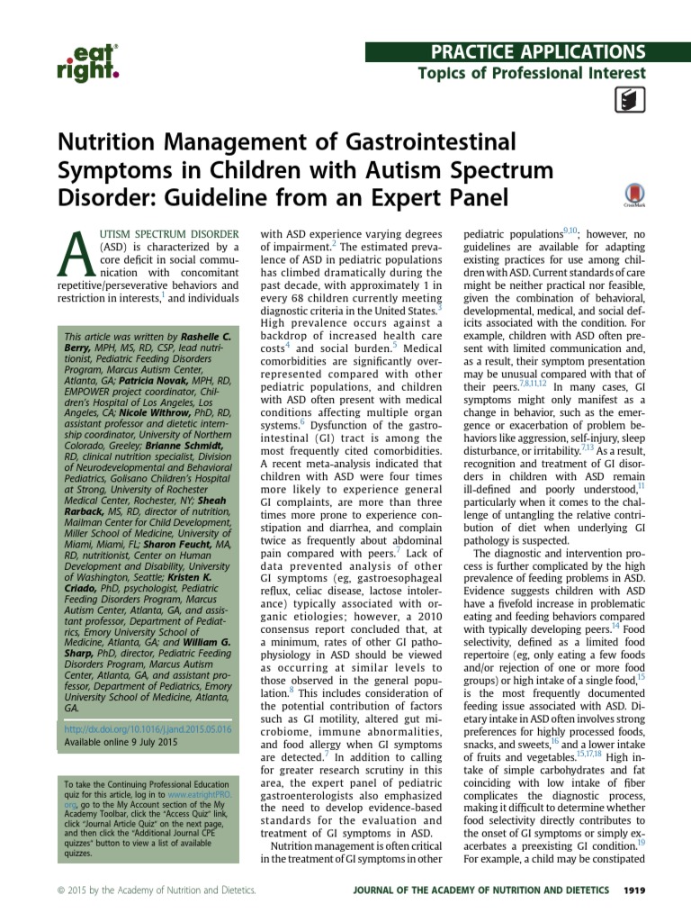 Nutrition Guidelines for ASD GI Symptoms | PDF | Autism Spectrum | Foods