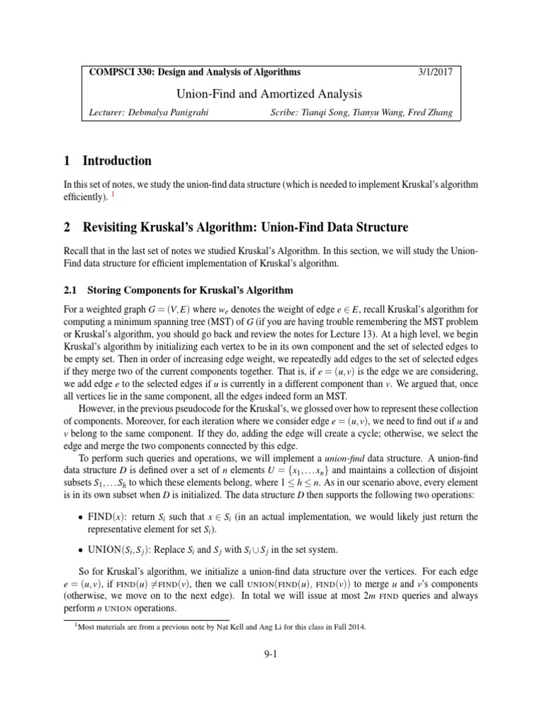 Union-Find and Amortized Analysis | PDF | Algorithms And Data Structures | Applied Mathematics