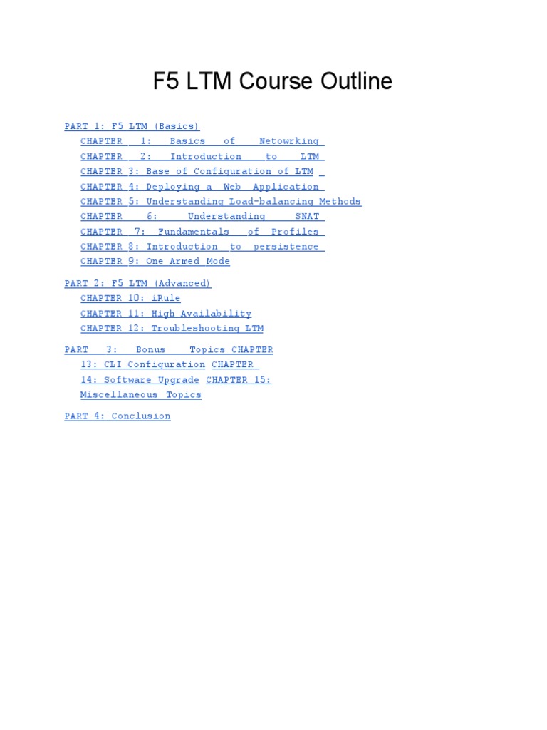 F5 - LTM - Course - Outline - Draft | PDF | Load Balancing (Computing ...
