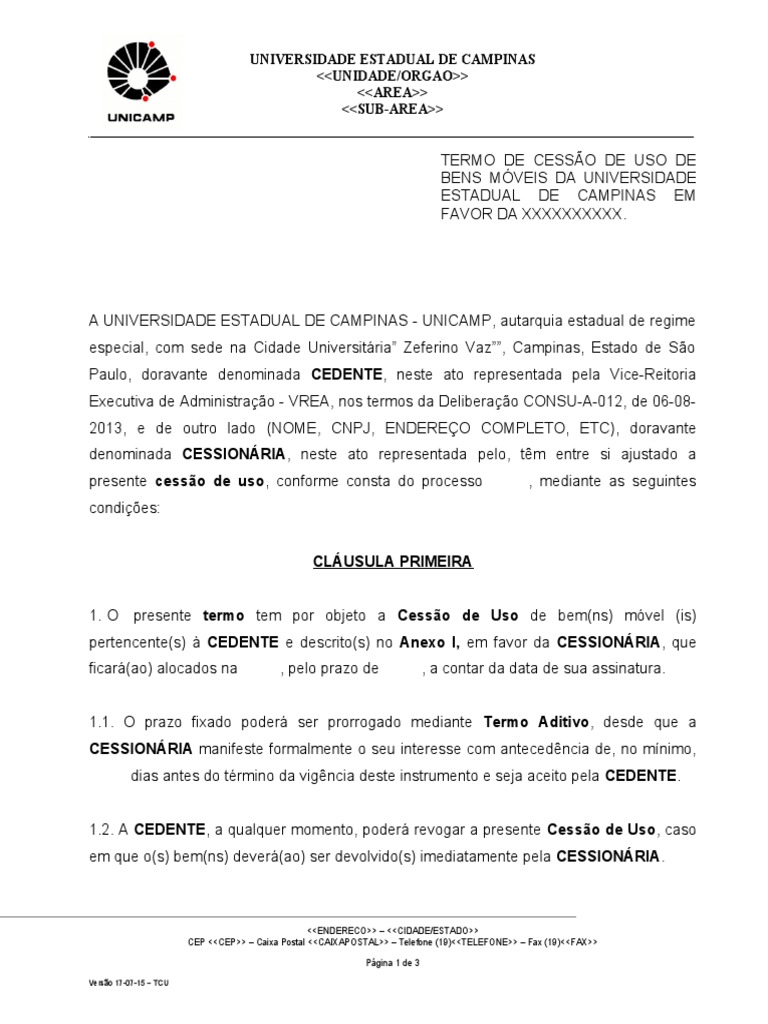Termo De Cessão De Uso Pdf