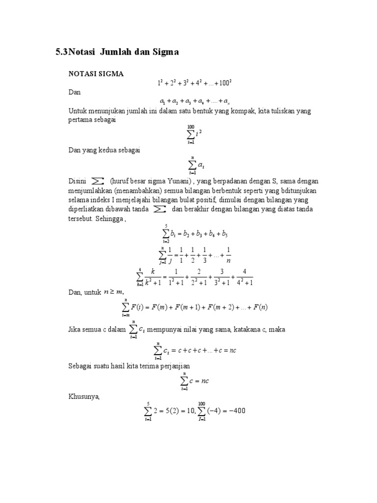 Notasi Sigma dan Sifatnya | PDF
