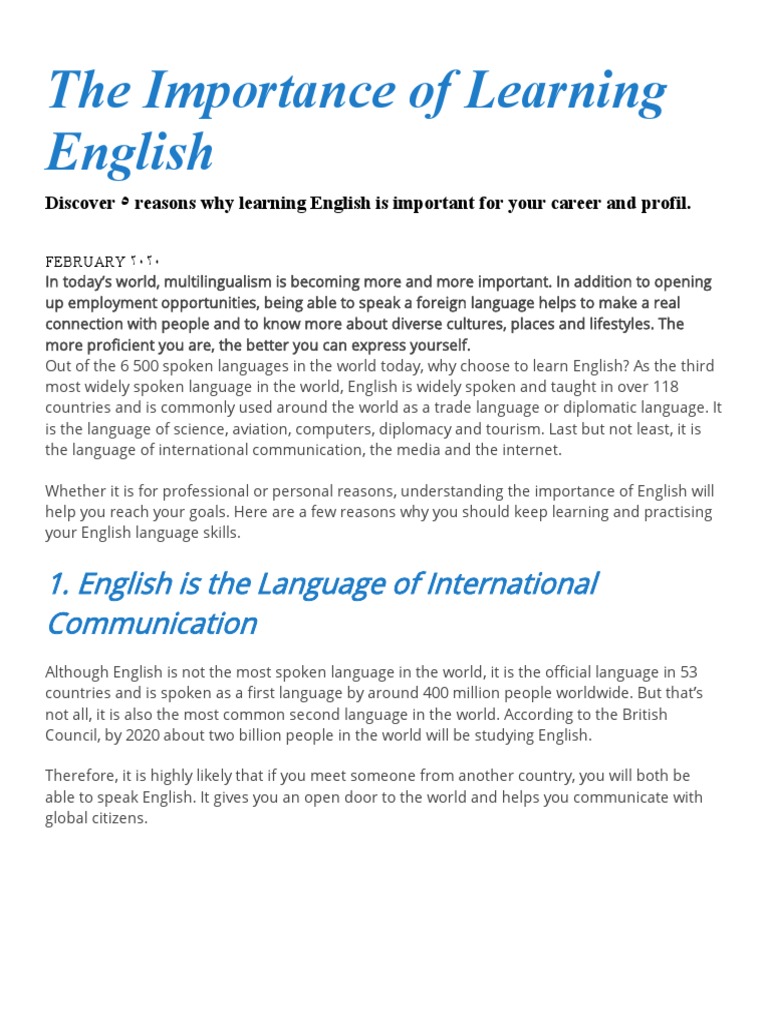 The Importance of Learning English | PDF | English Language | Internet