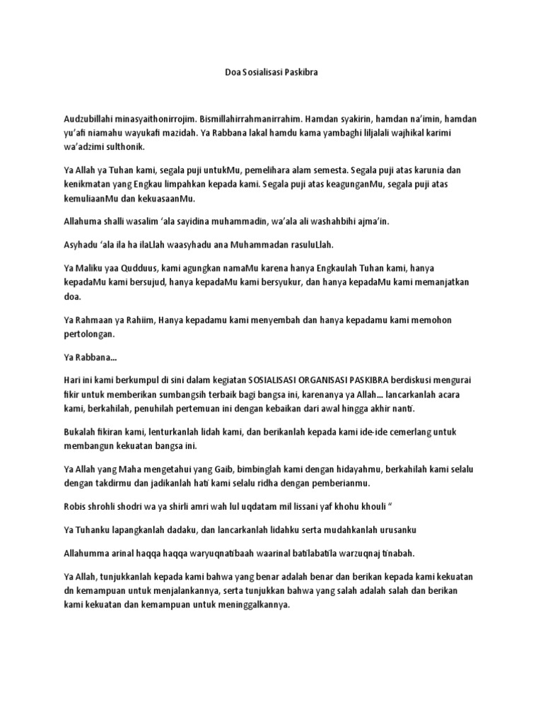 Doa Sosialisasi Paskibra Berkah | PDF | Kajian Bahasa Asing | Agama & Spiritualitas