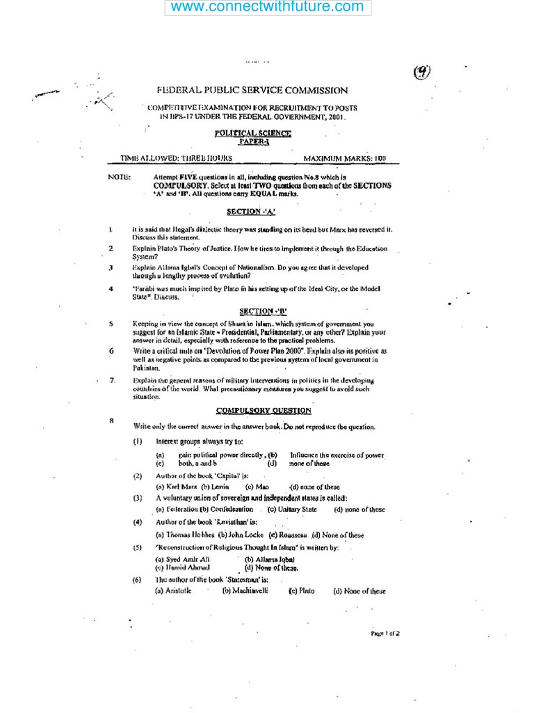 CSS Political Science Paper | PDF | Muhammad Ali Jinnah | Constitution