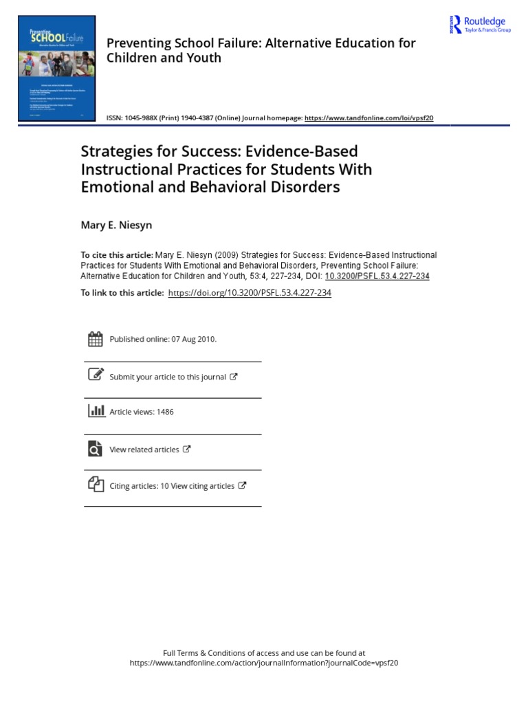 Strategies For Success Evidence Based Instructional Practices For Students With Emotional and ...