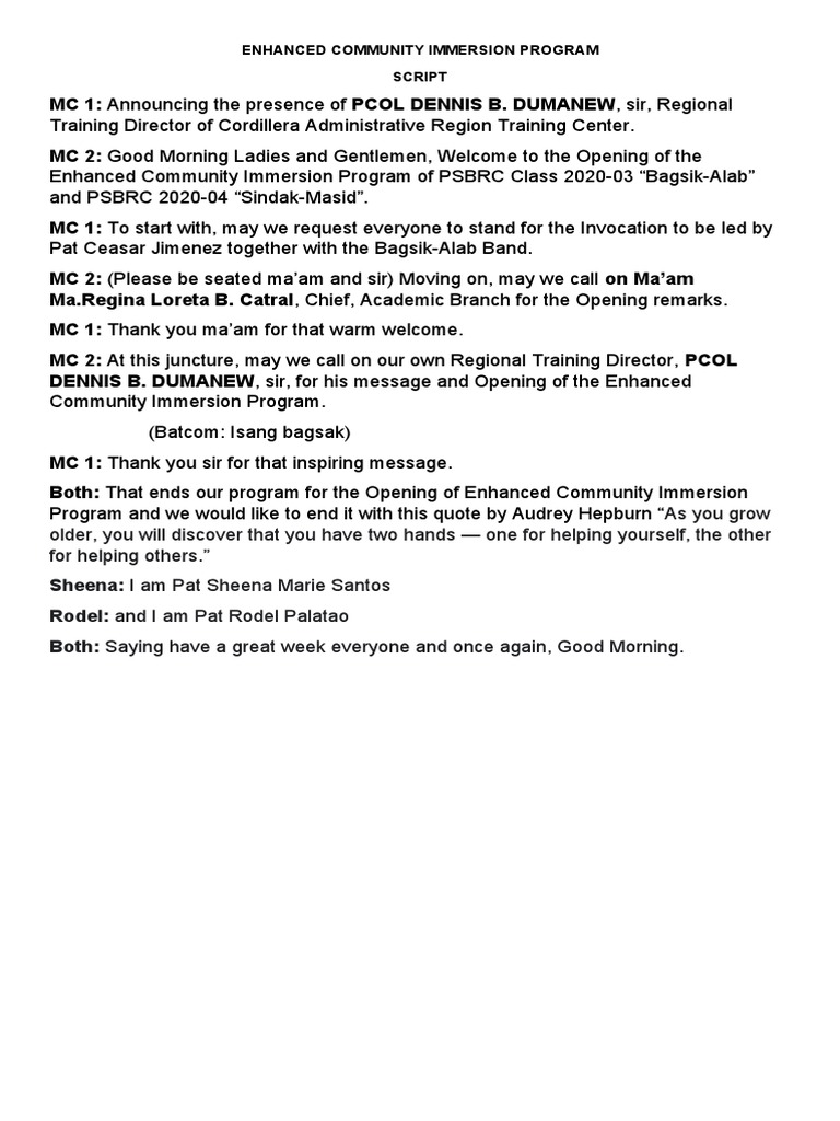 Enhanced Community Immersion Program | PDF