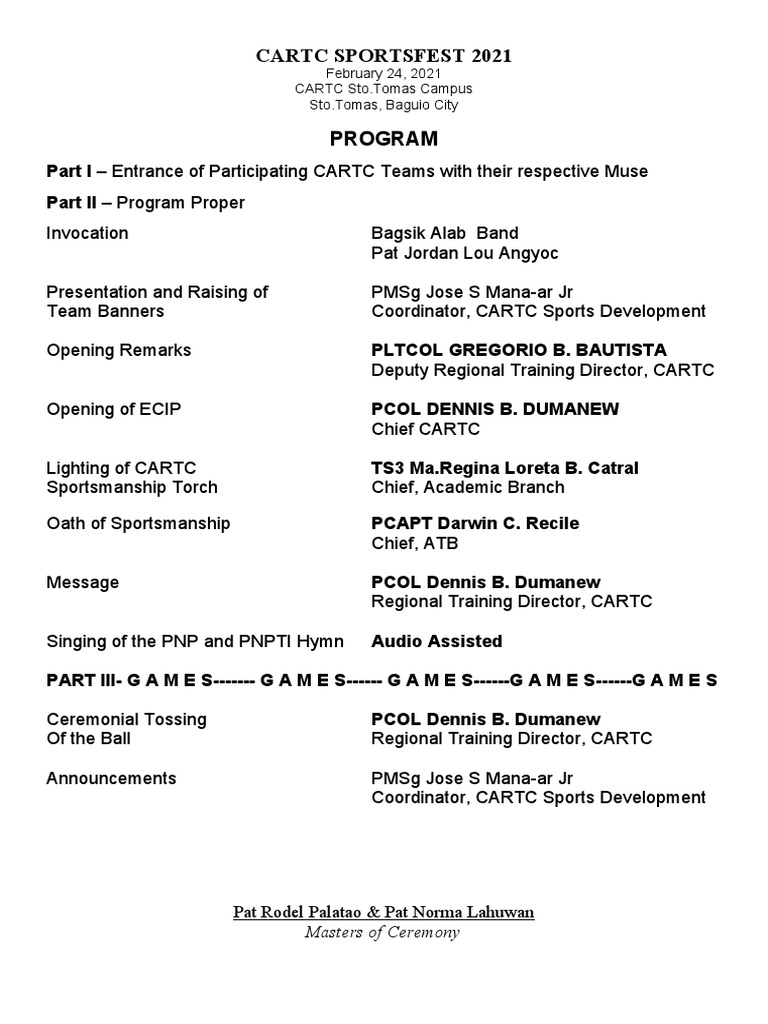 CARTC Sportsfest 2021 Program Overview | PDF