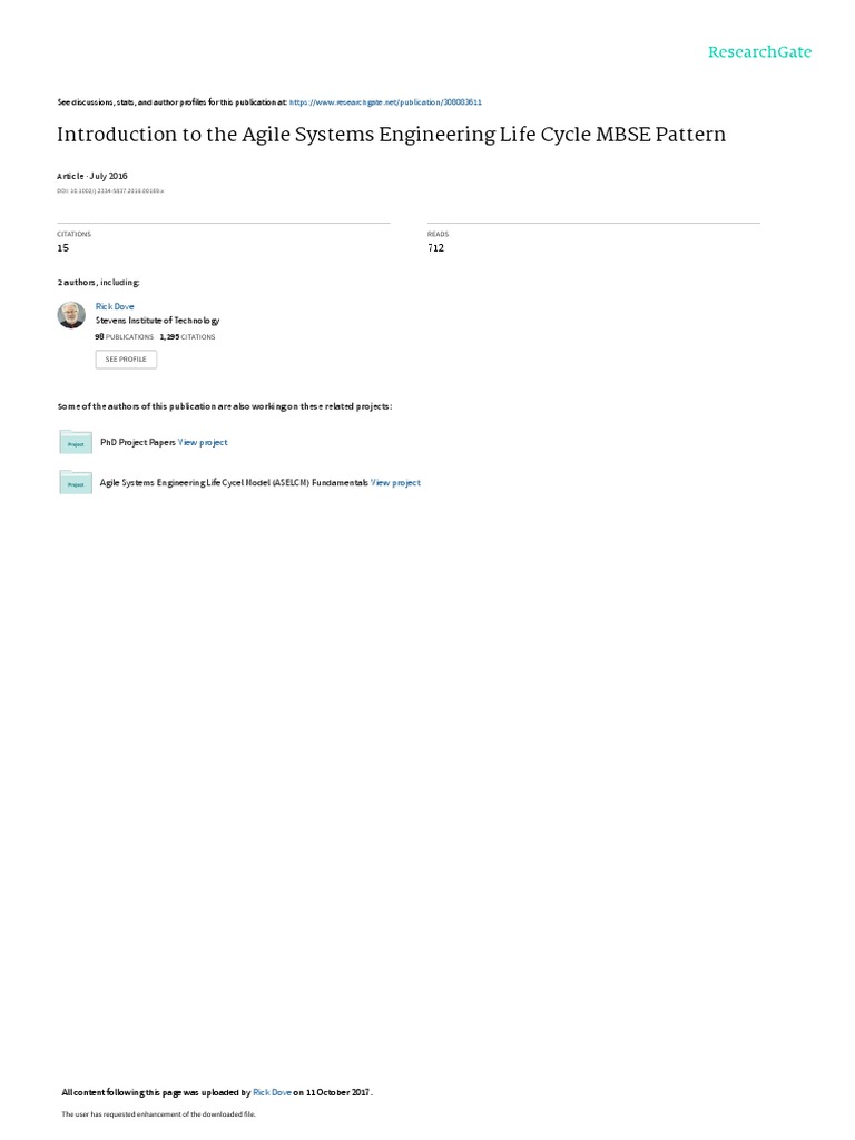 Introduction To The Agile Systems Engineering Life Cycle MBSE Pattern ...